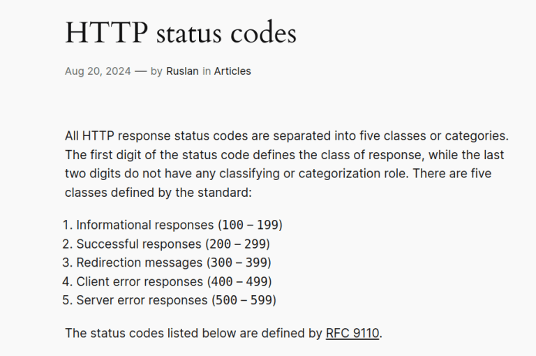HTTP response status codes